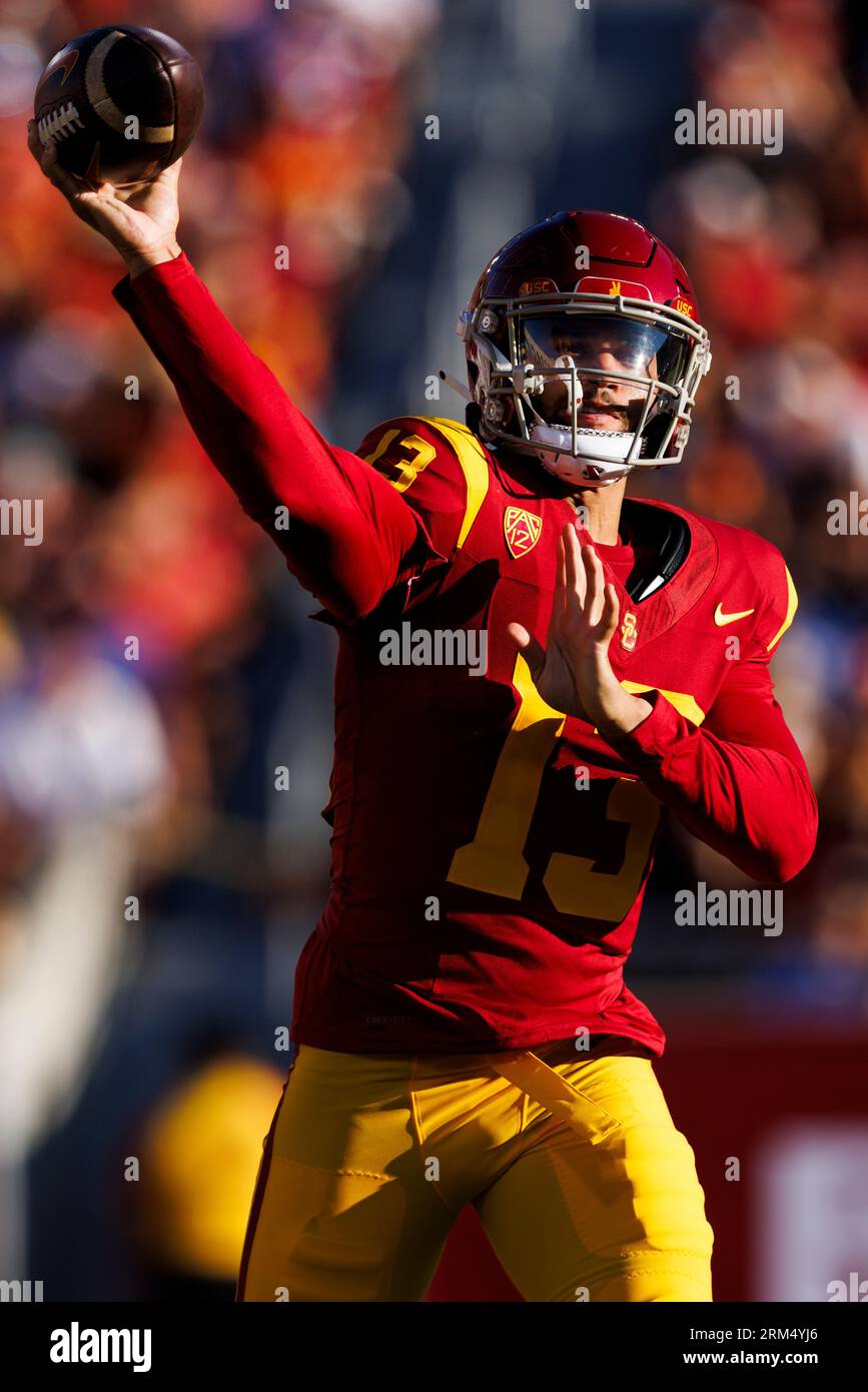 USC Trojans quarterback Caleb Williams (13) throws during the NCAA ...