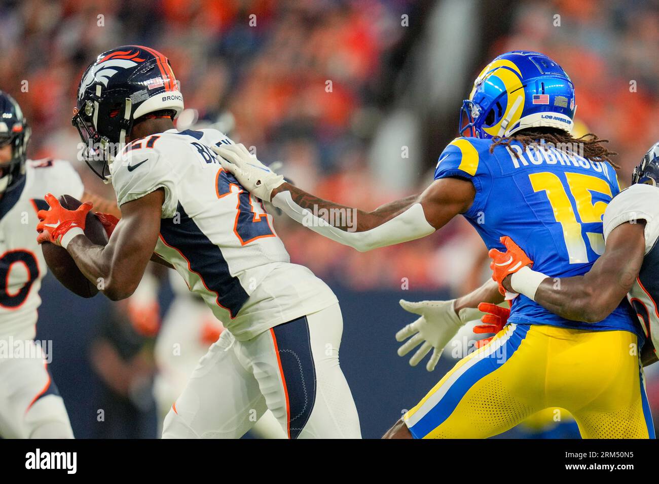 Denver Broncos cornerback Essang Bassey intercepts pass intended for ...
