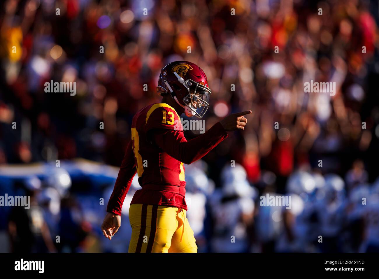 USC Trojans quarterback Caleb Williams (13) celebrates his touchdown ...