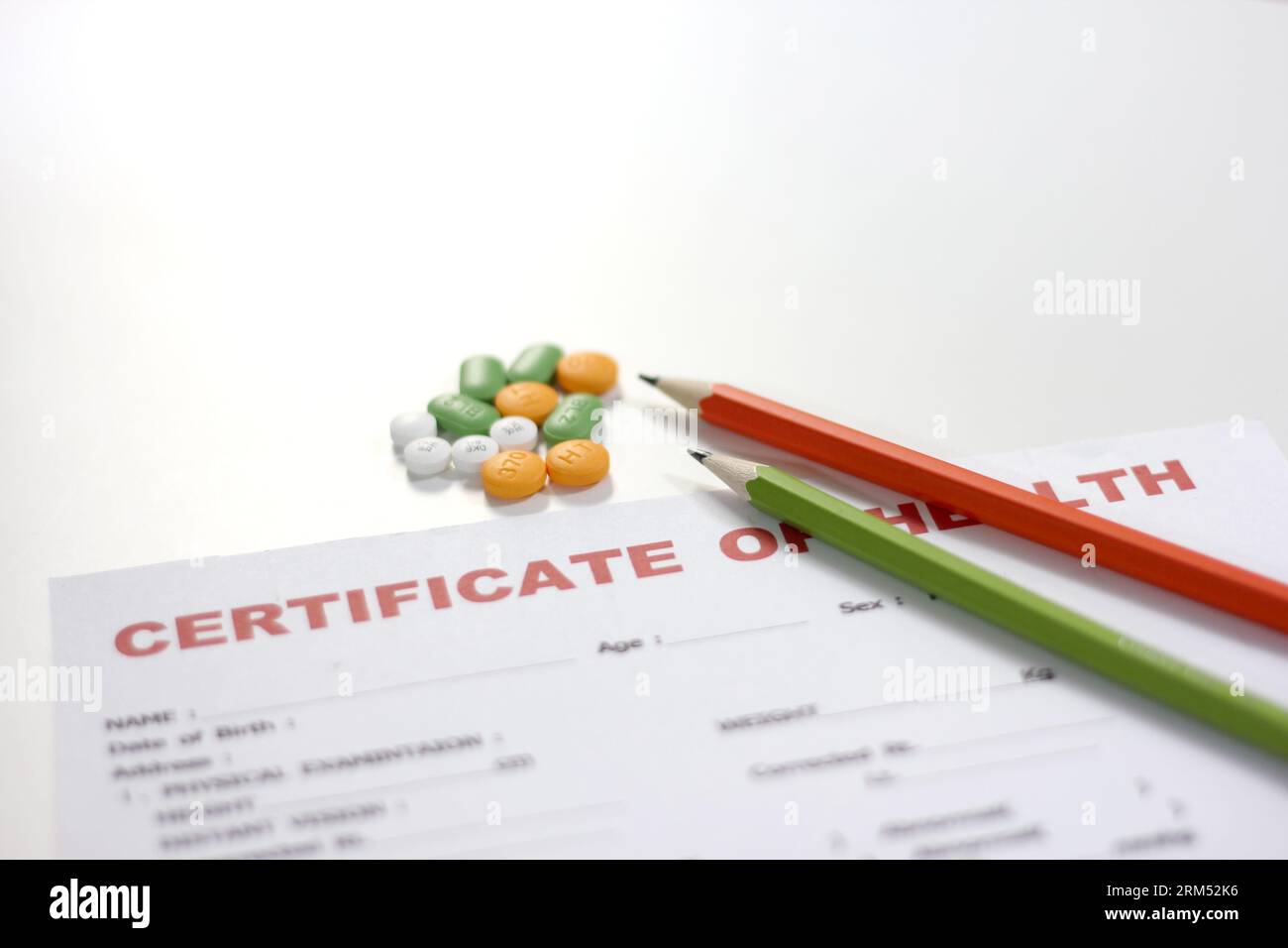 Health checkup exam paper chart and pills, medical privacy concept ...