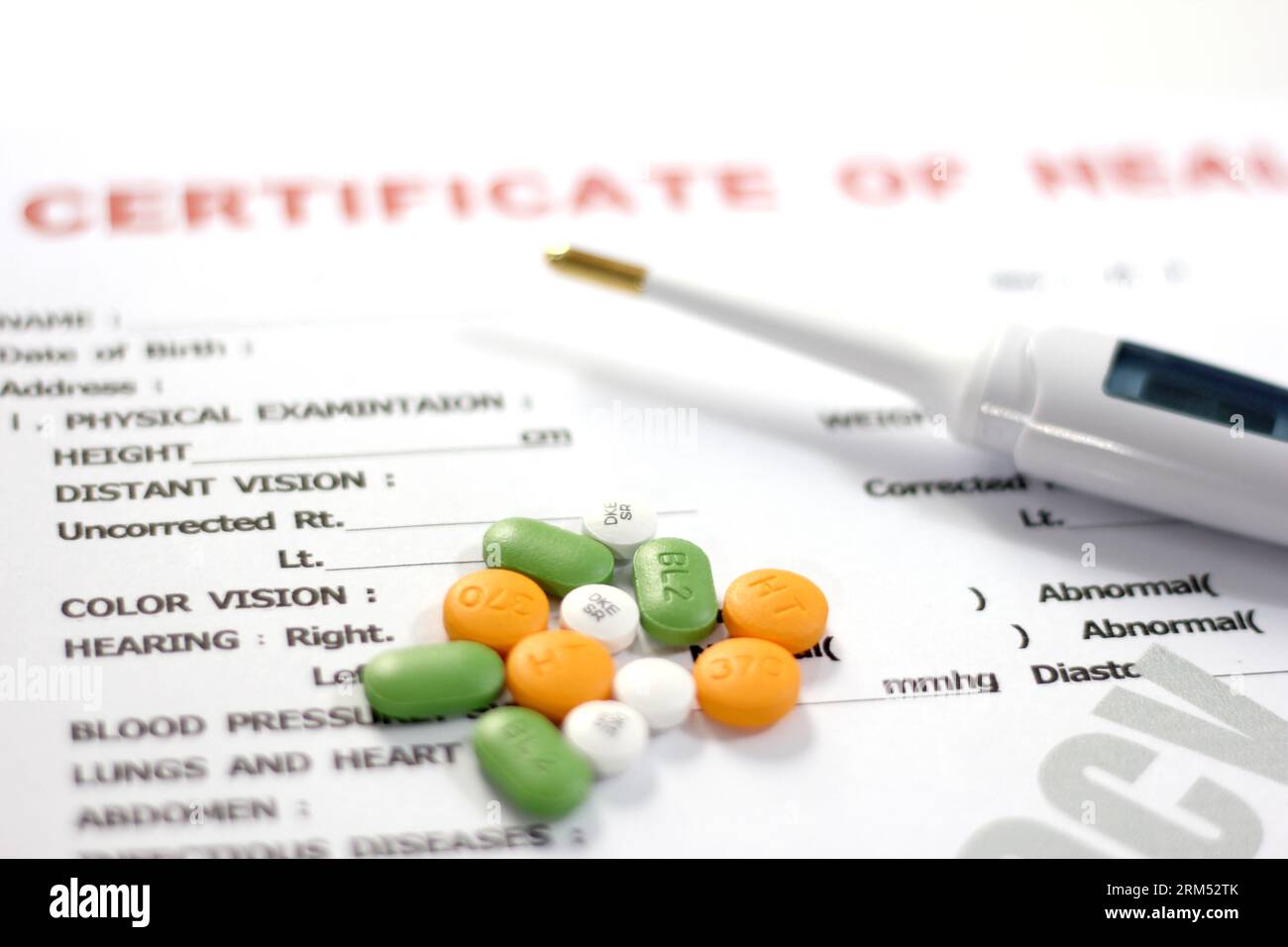 Health checkup exam paper chart and pills, medical privacy concept ...