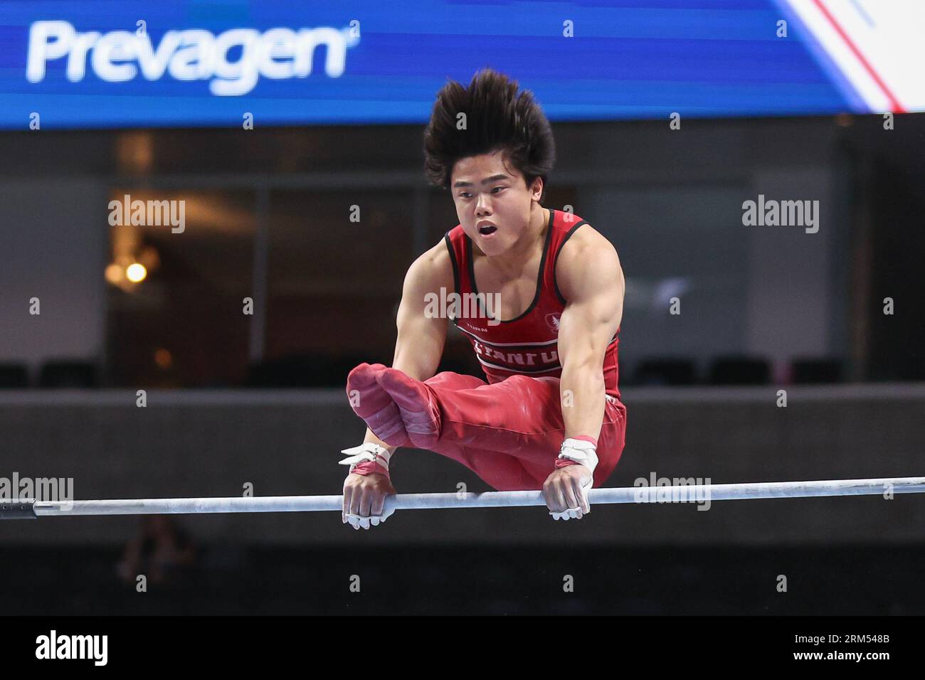 August 26, 2023: Asher Hong of Stanford competes on the high bar during ...