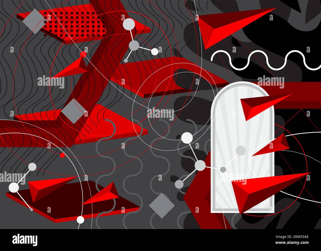 Black, white and red geometrical graphic retro background. Minimal ...