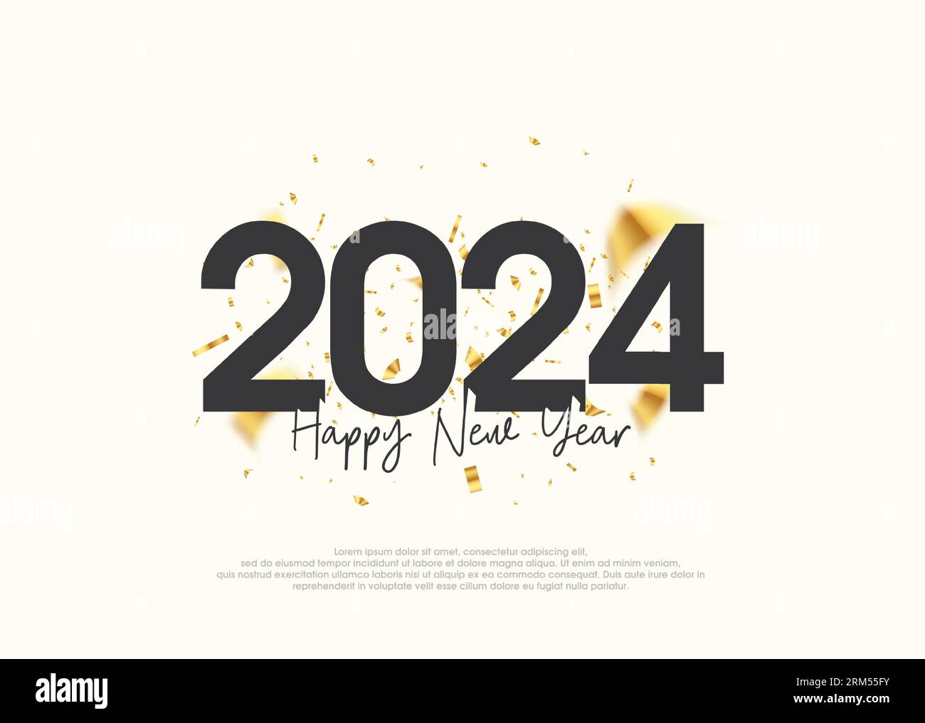 Simple design happy new year 2024 with scattered gold ribbon Stock ...