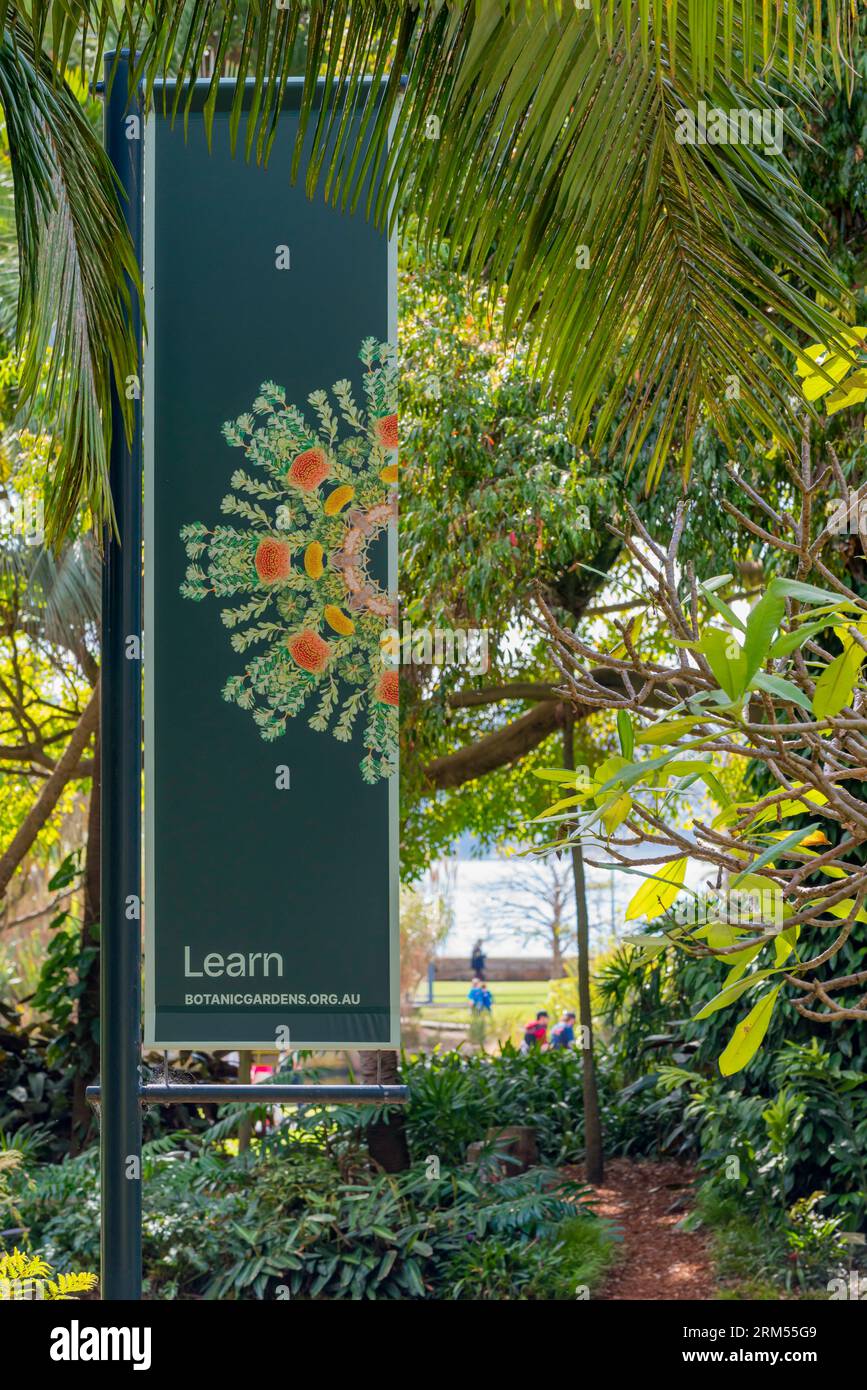 A hanging canvas sign LEARN beside one of the many walkways through the ...