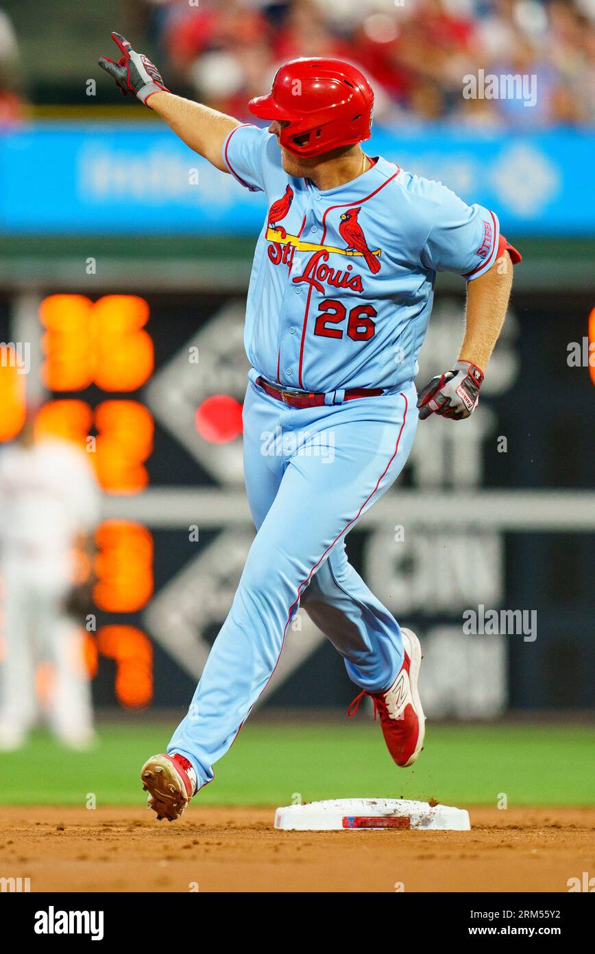 St. Louis Cardinals' Luken Baker reacts to his solo home run during the ...