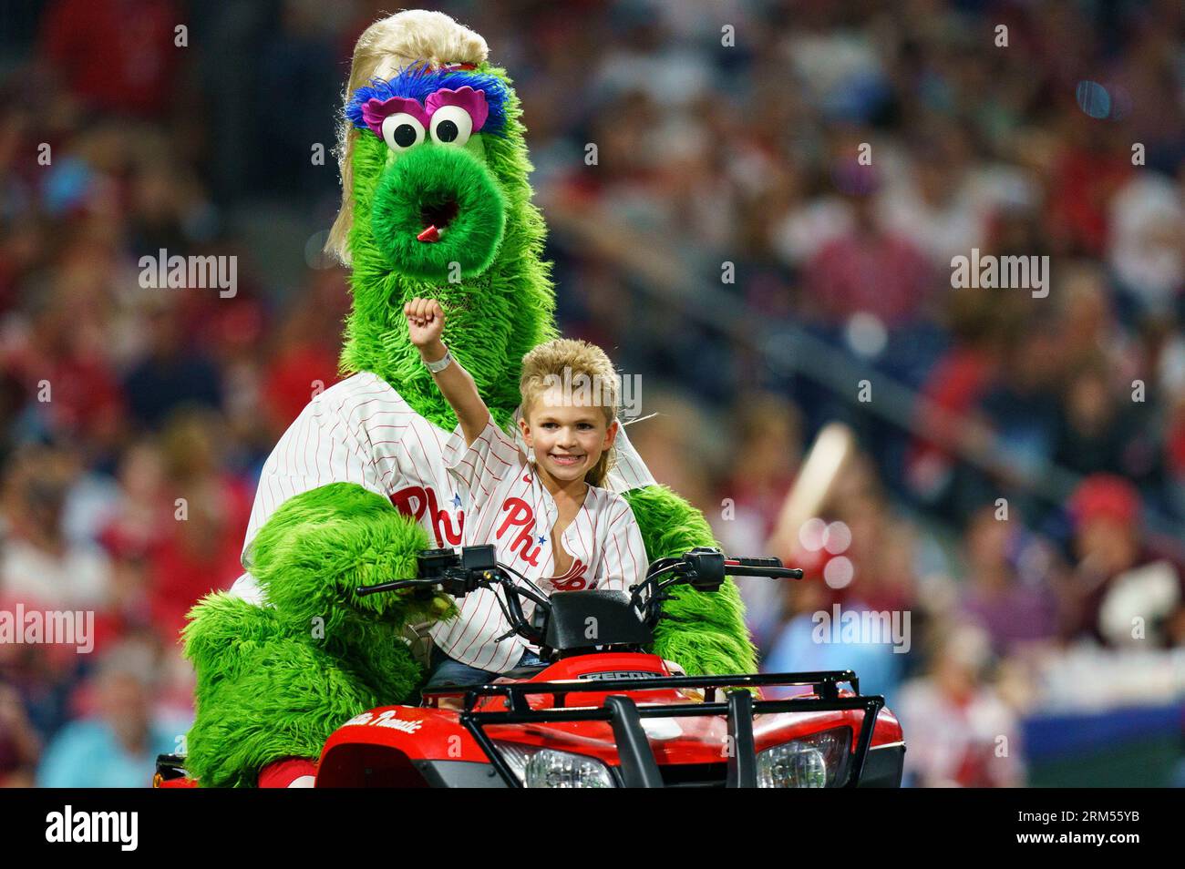 The Phillie Phanatic, left, gives Rory Ehrlich, right, (the 2023 Kids ...