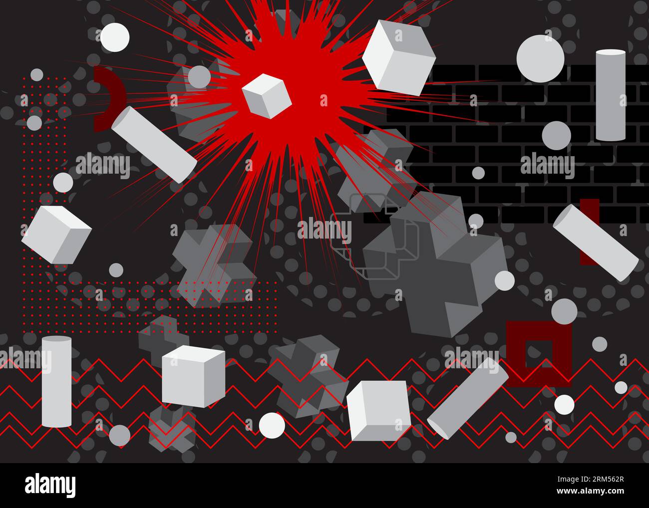 Black, white and red geometrical graphic retro background. Minimal ...