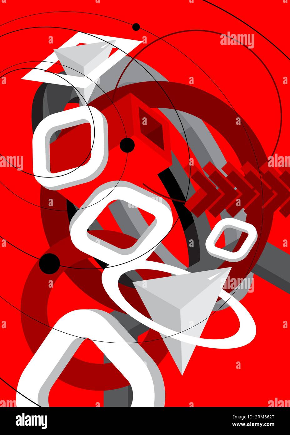 Black, white and red geometrical graphic retro background. Minimal ...