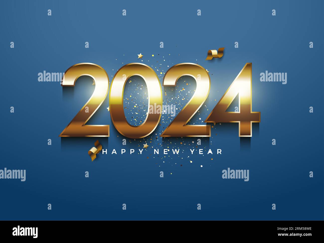 2024 new year celebration with golden 3d cut ribbon decoration. design ...