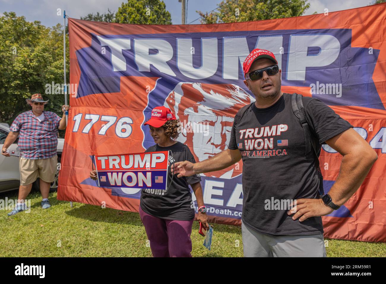 ATLANTA, Ga. — August 24, 2023: Demonstrators are seen near the Fulton County Jail prior to the ...