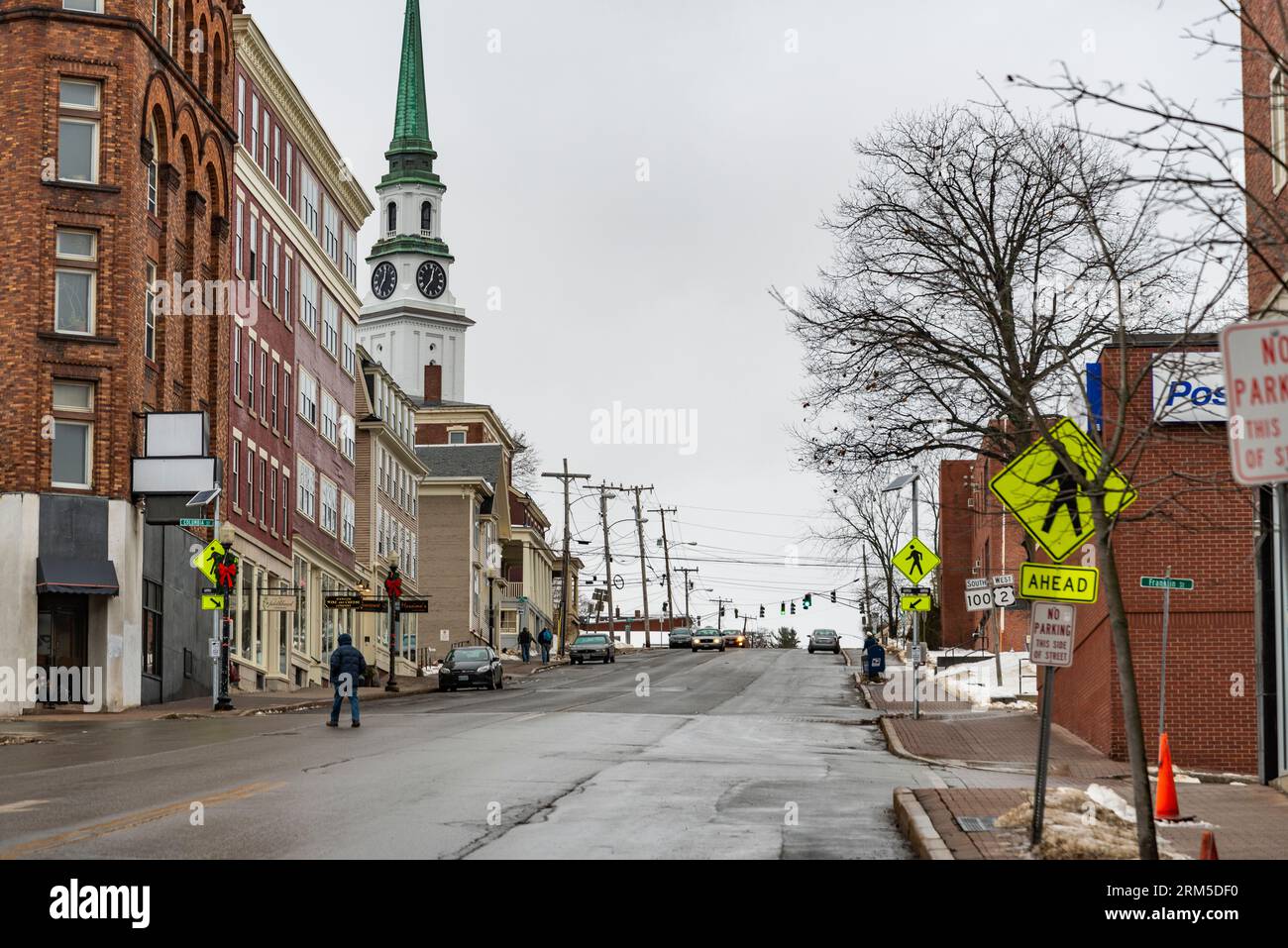 Bangor, ME - USA - January 10, 2016: Tview of the Main Street. example ...