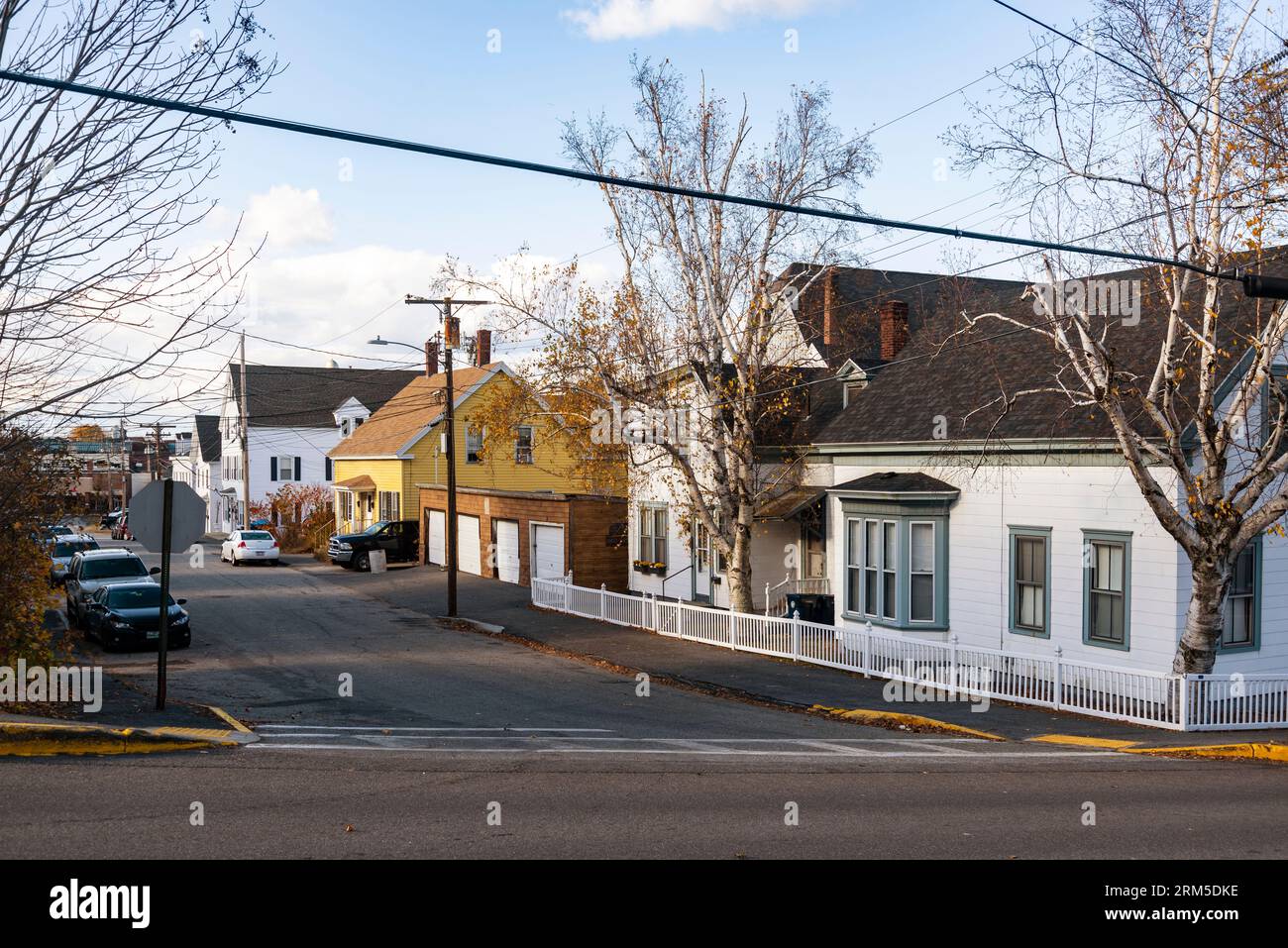 historical street and houses of downtown Biddeford, state of Maine, USA ...