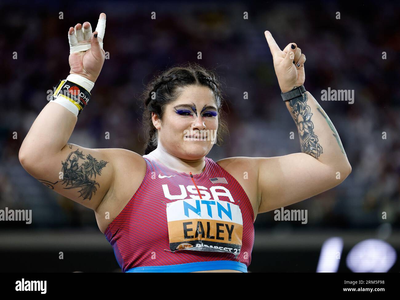 Budapest. 26th Aug, 2023. Chase Ealey of the United States gestures ...