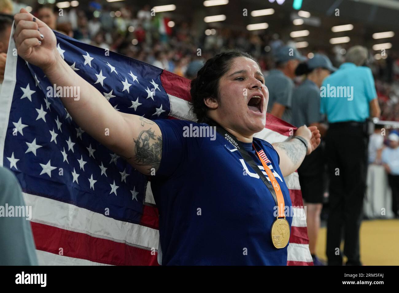 Budapest. 26th Aug, 2023. Chase Ealey of the United States celebrates ...