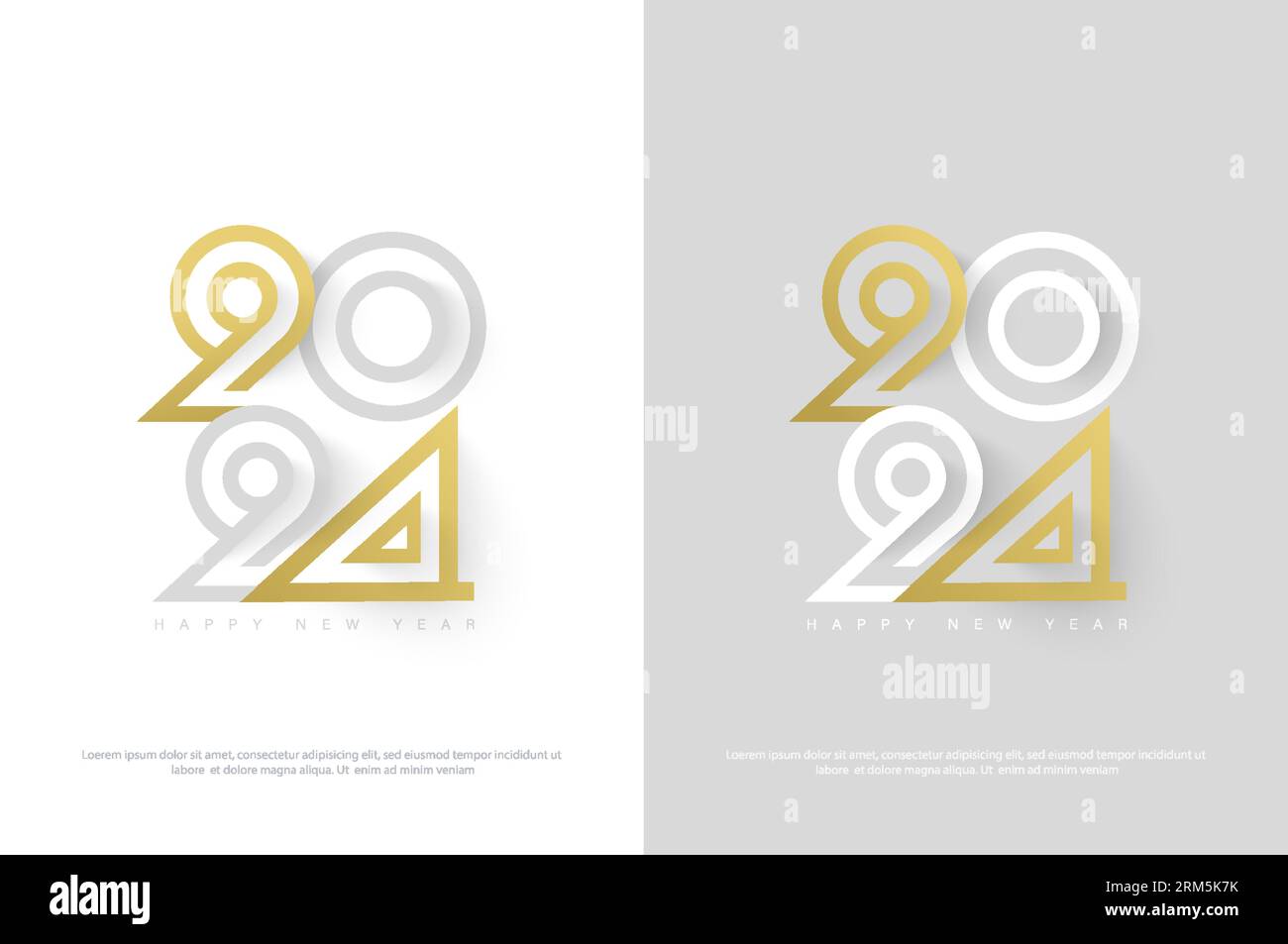 Unique happy new year 2024 design. With thin numbers stacked on top ...