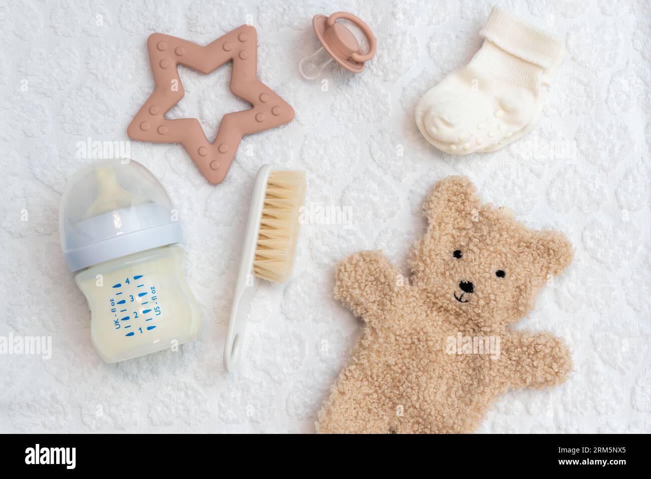 Collection of newborn's accessories in top view, essential things for ...