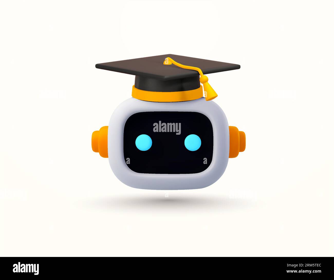 3d Smart And Cute Robot With Head Only And Graduation Cap Minimal Style Isolated On Background