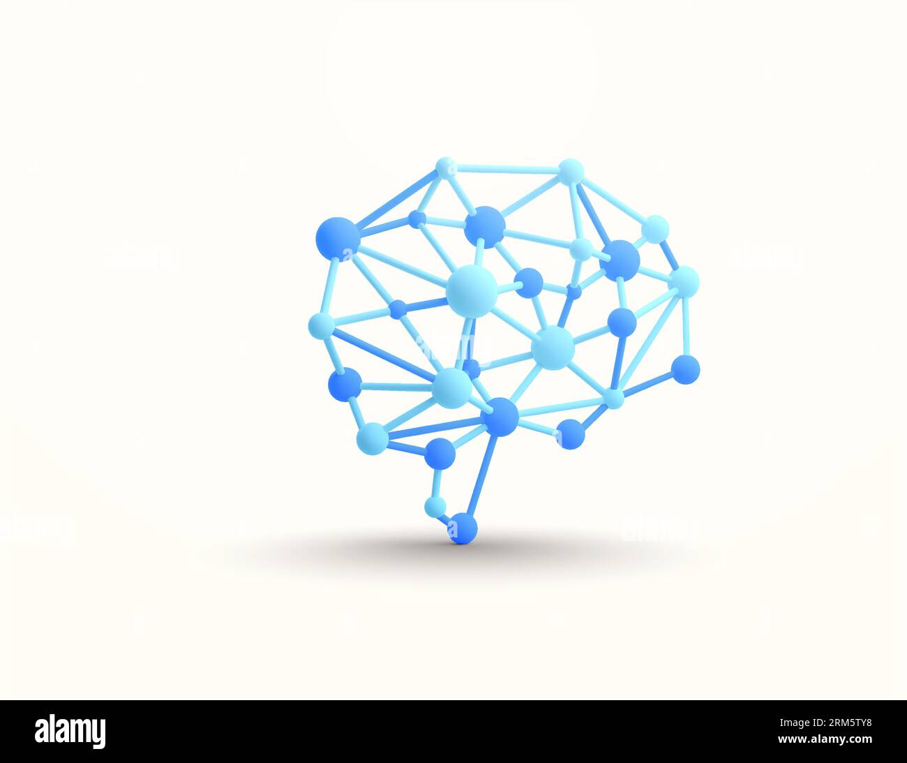 3d Modern brain link connected point logo vector. Digital human brain, particles plexus ...