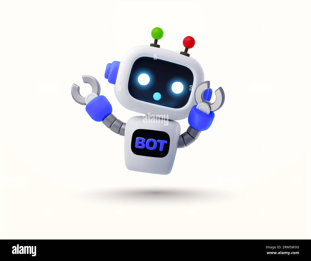 3d smart and cute robot with head and body, greeting pose, isolated on ...