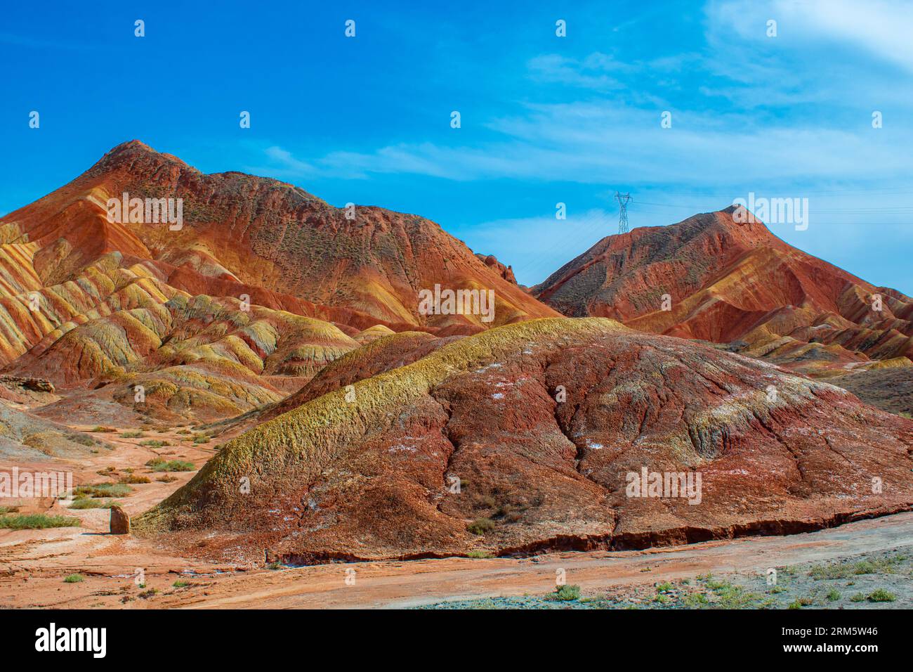Aerial view of Colorful mountains of the Zhangye Danxia Geopark, China ...