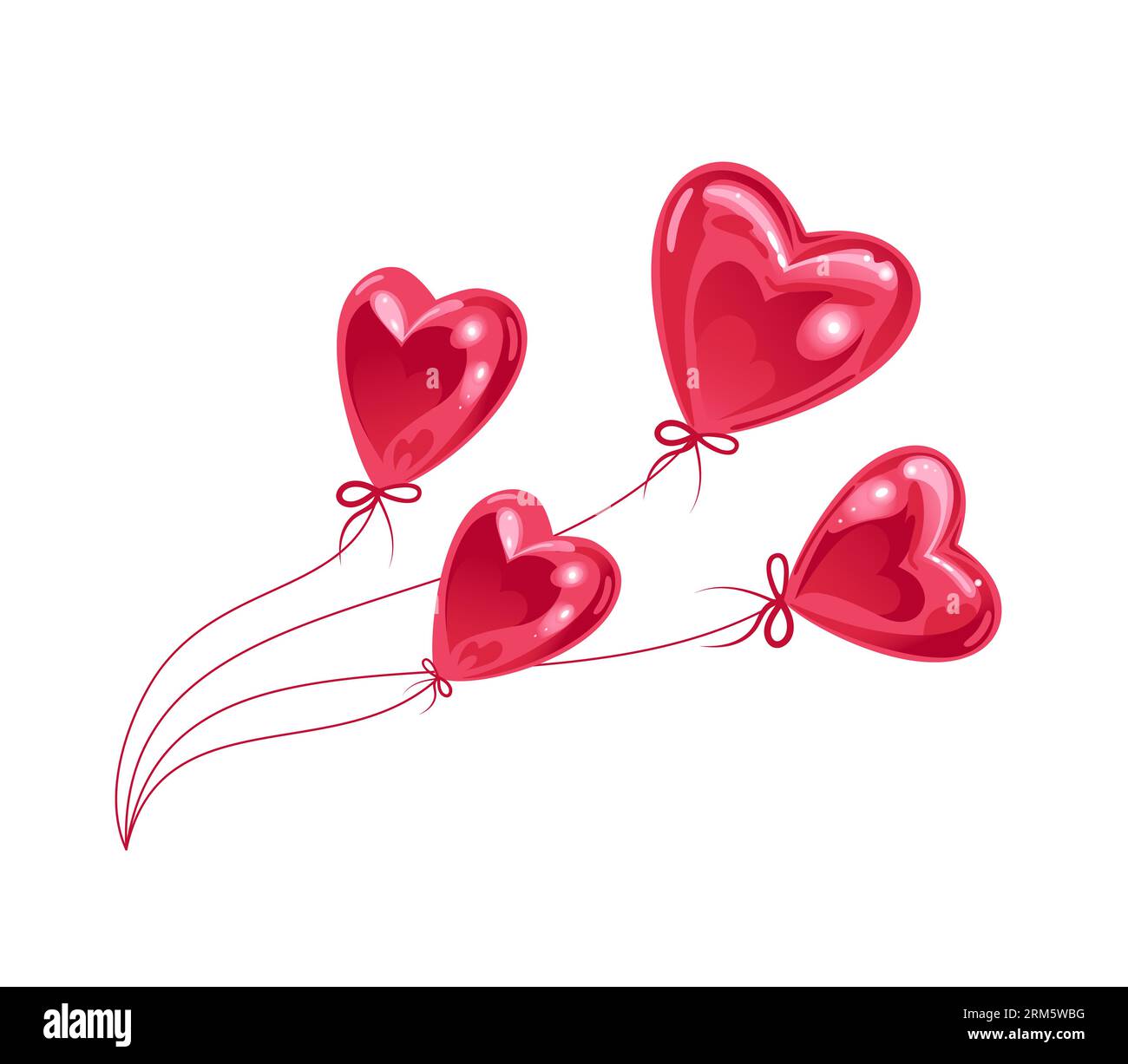 Pink sparkling heart shaped helium balloons develop in the wind.Modern ...