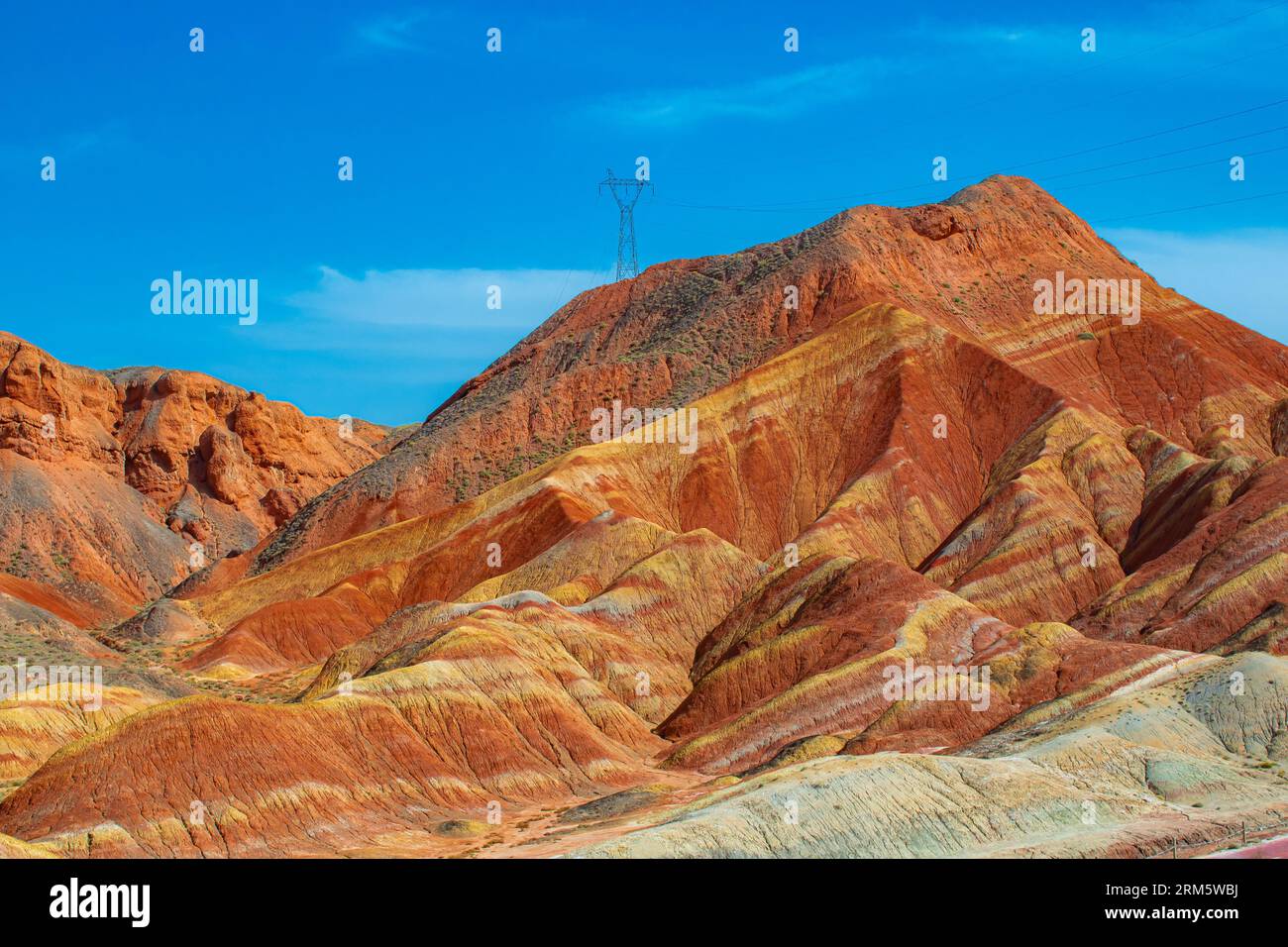 Rainbow mountain and blue sky background at Zhangye Danxia National ...