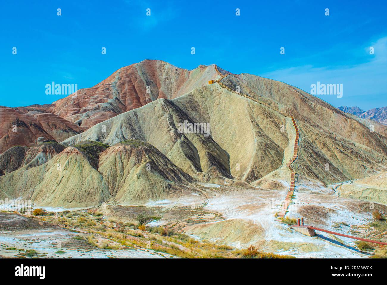 Walking path through Rainbow mountains in Zhangye Danxia National ...