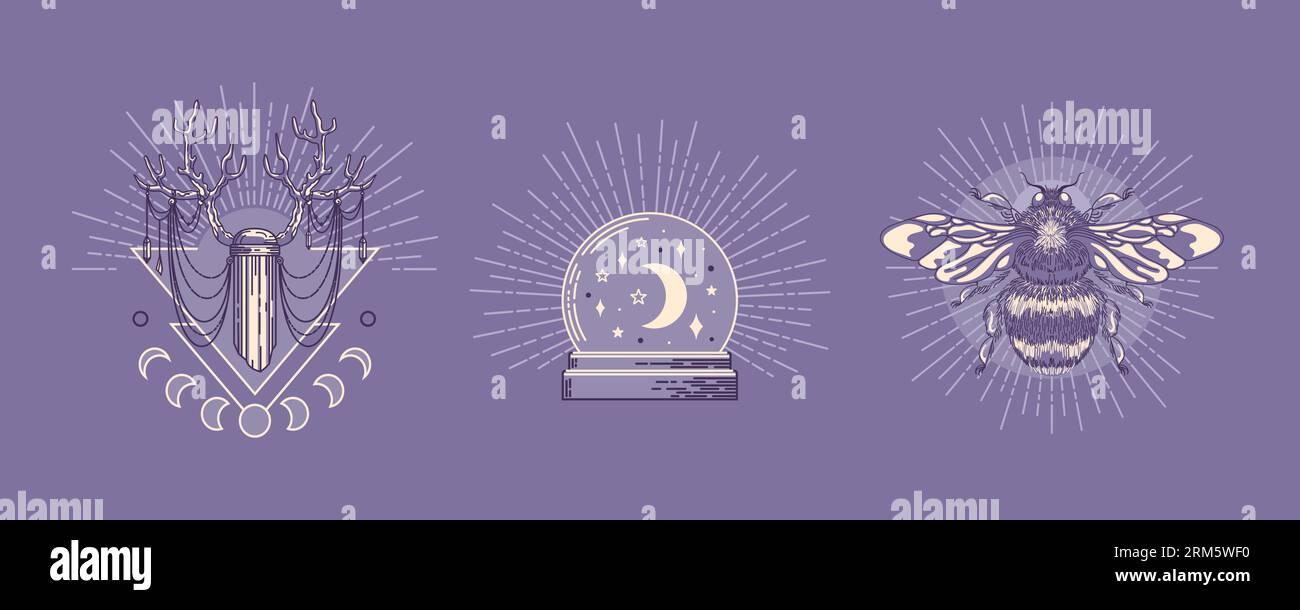 Magic crystal ball, orbuculum, fortune-telling object. Deer antlers ...