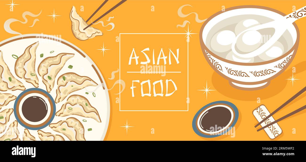 Jiaozi. horizontal banner. Asian food. Chinese New Year fried dumplings ...