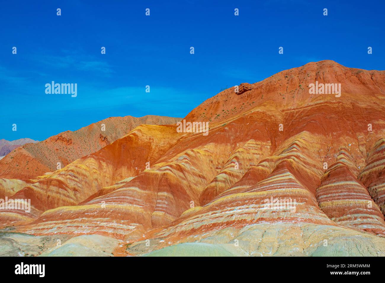 Amazing scenery of Rainbow mountain and blue sky background in sunset ...