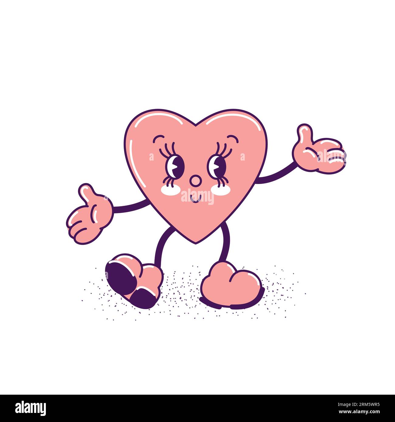 Funny cute smiling heart character with face. Comic elements in trendy ...