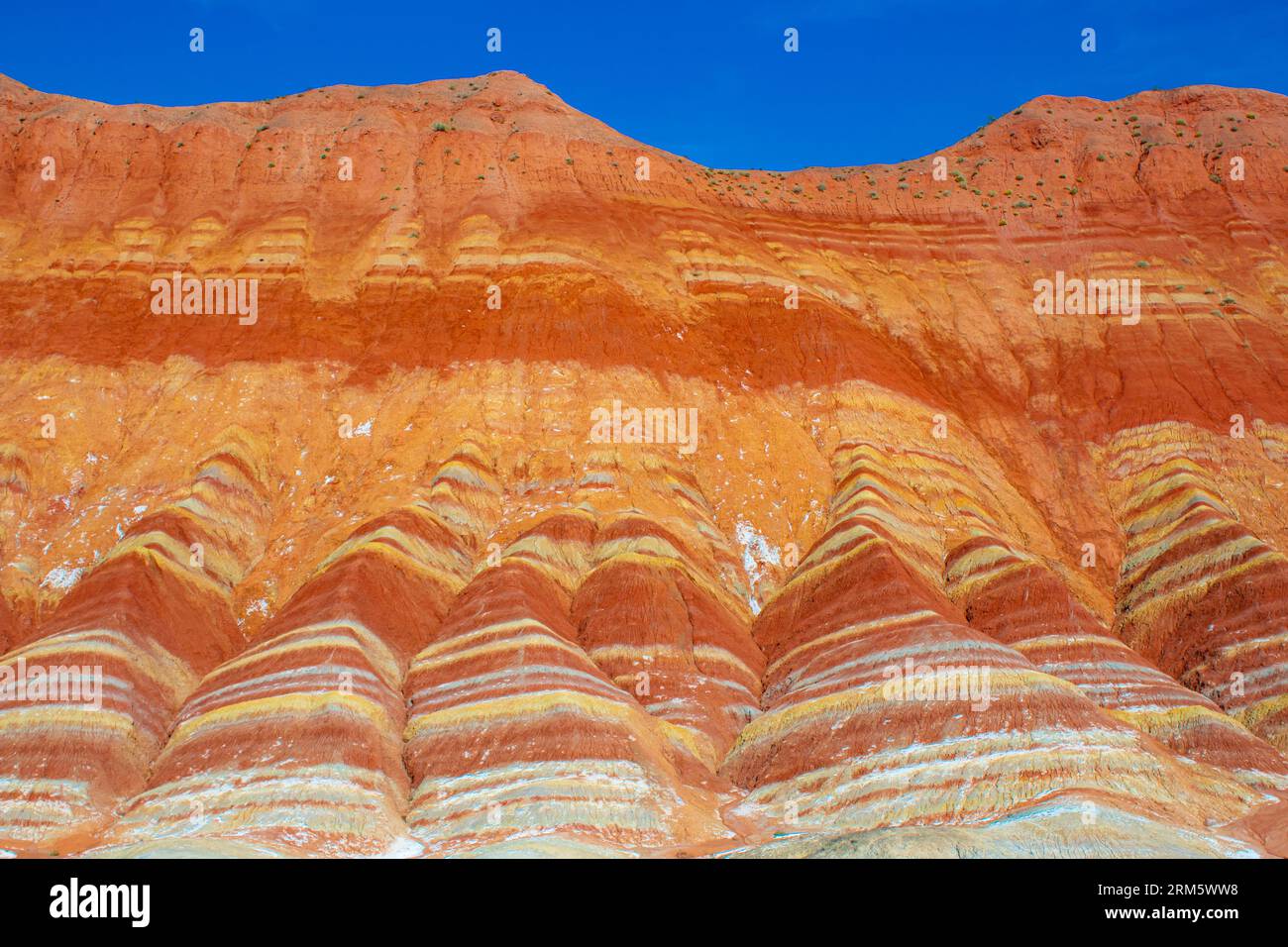Amazing scenery of Rainbow mountain and blue sky background in sunset ...