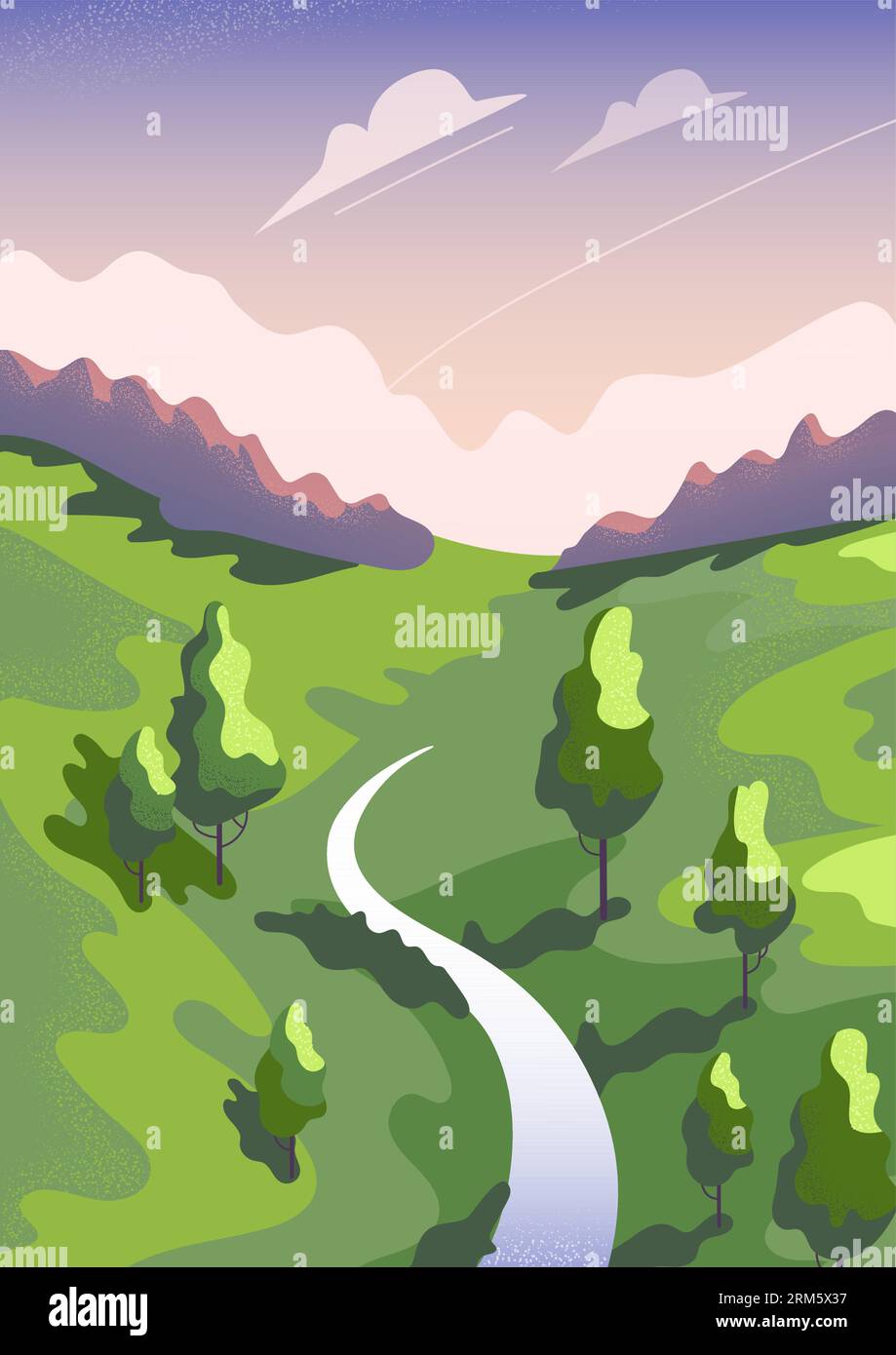 Spring meadow trees evening Stock Vector Images - Alamy