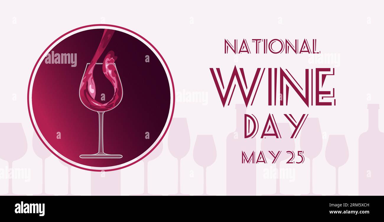 National drink wine day May 25. Horizontal banner. Silhouettes of ...