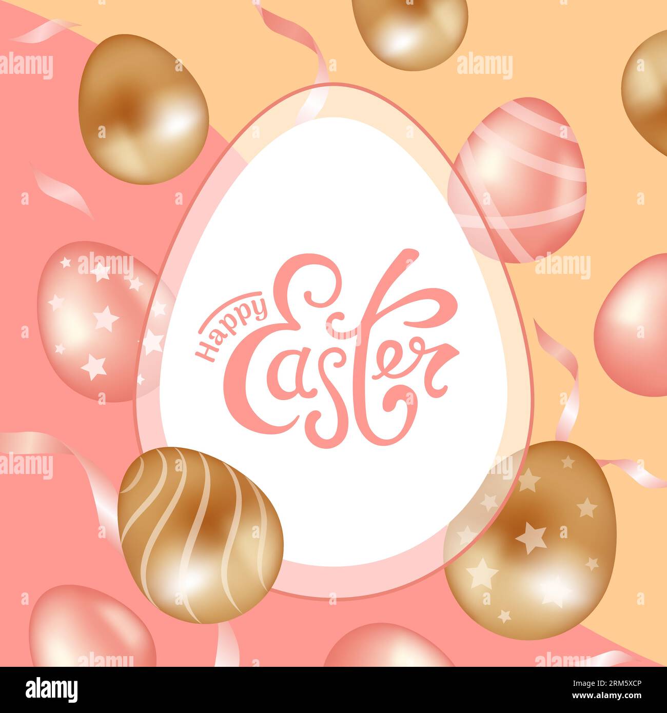 Happy easter. Golden and pink chocolate eggs. Pattern in the form of ...