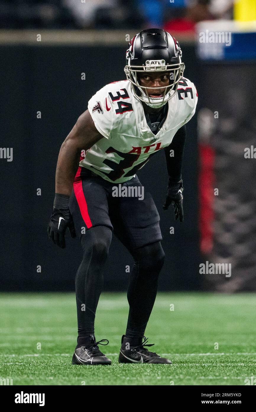 Atlanta Falcons cornerback Clark Phillips III (34) works during the ...