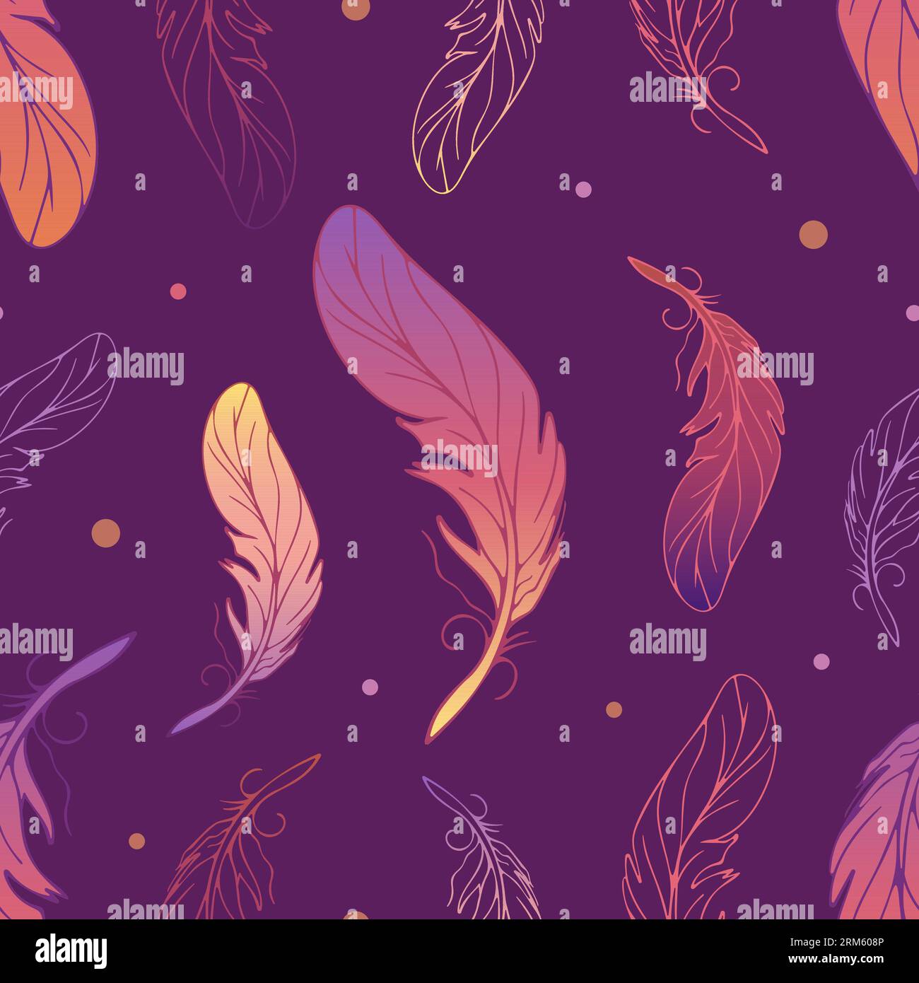 Feathers seamless bright gradient pattern in modern style. Color spots ...