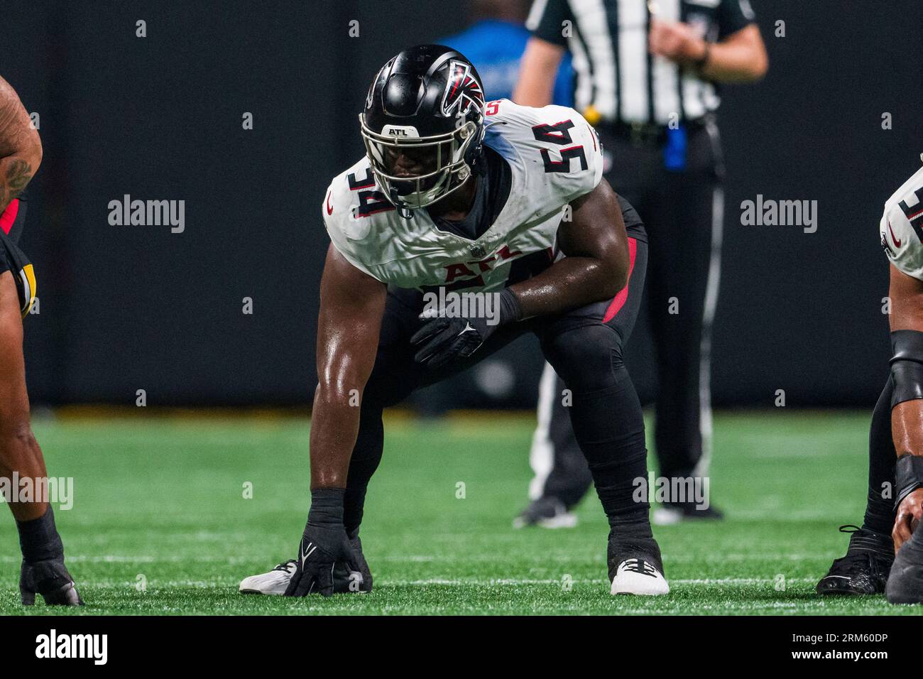 Atlanta Falcons guard Justin Shaffer (54) lines up during the second ...