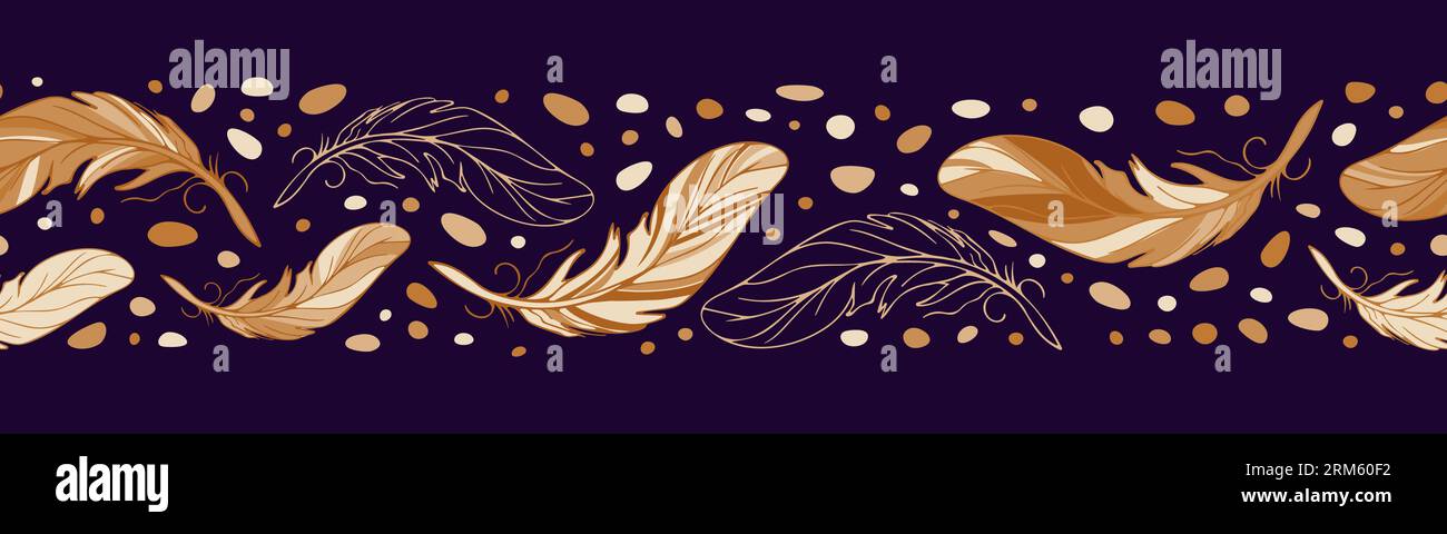 Golden feathers, phoenix, firebird. Feathers seamless bright ethnic ...