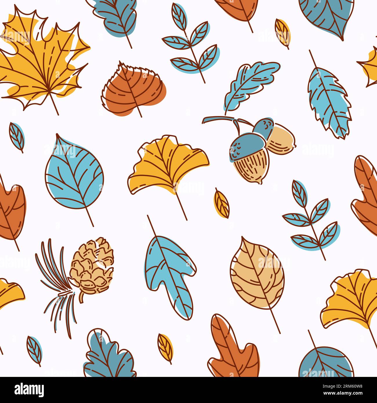 Bright modern autumn pattern. Colorful leaves. Maple, ginkgo biloba ...