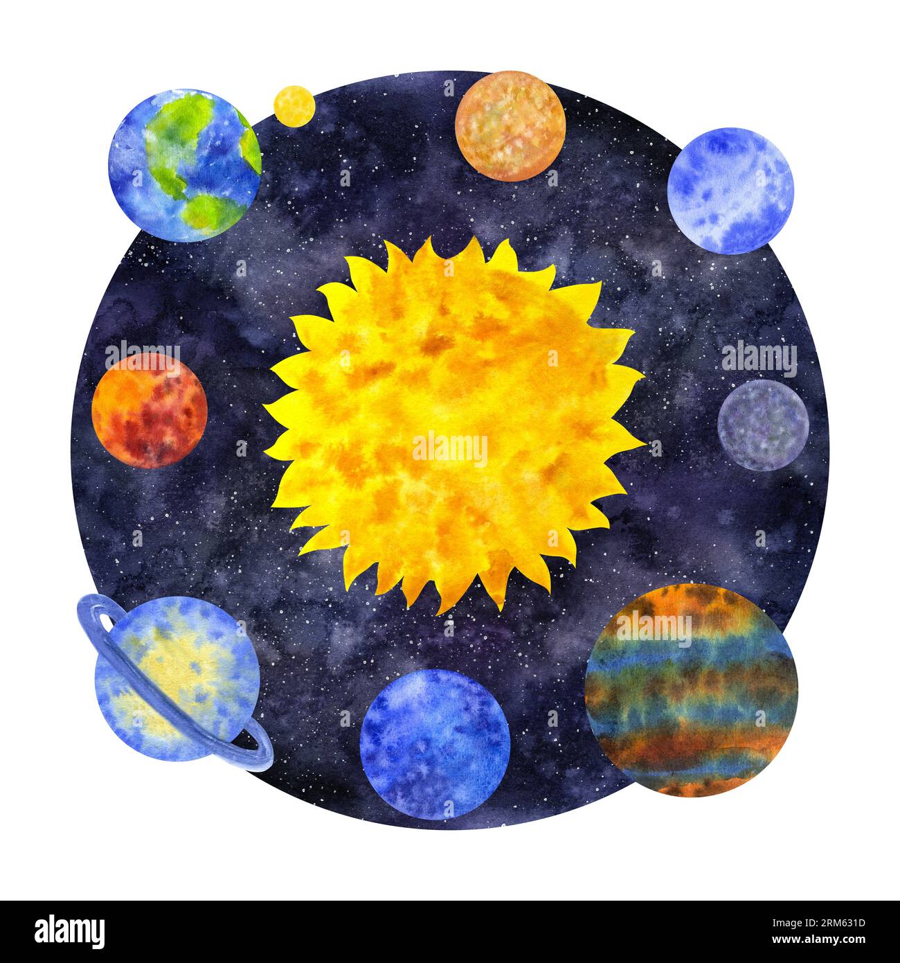 Planets of the solar system. Mercury Venus Earth Mars Jupiter Sun. Hand ...