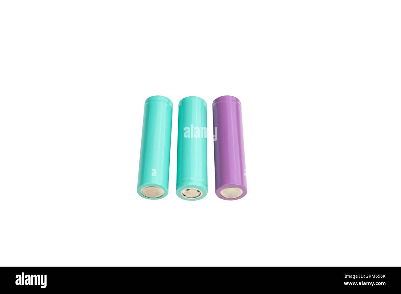 Top view of rechargeable battery cells on white background with copy ...