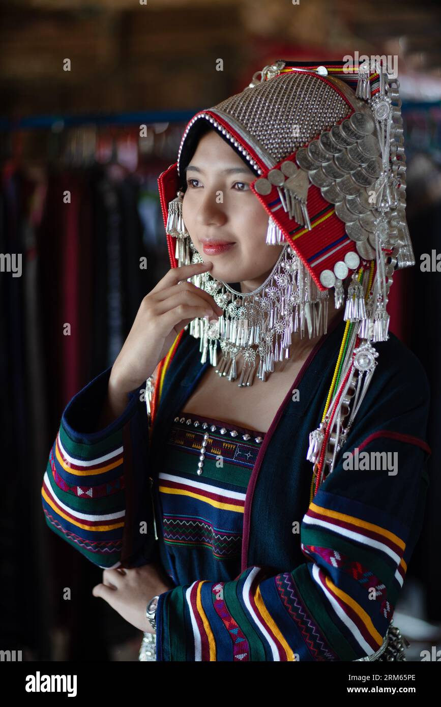 Beautiful Akha hill tribe girl on Doi Mae Salong, Chiang Rai Stock ...
