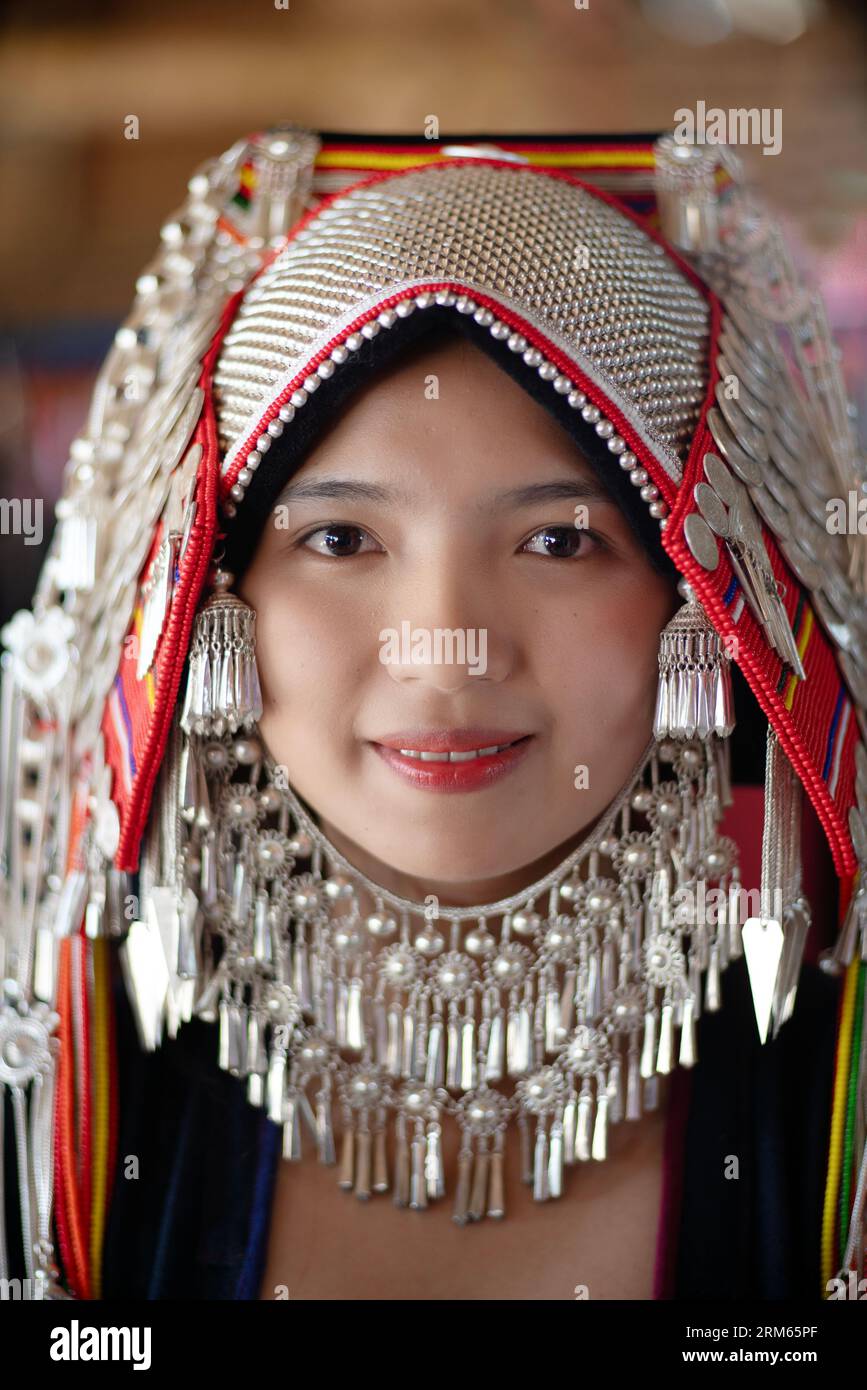 Beautiful Akha hill tribe girl on Doi Mae Salong, Chiang Rai Stock ...
