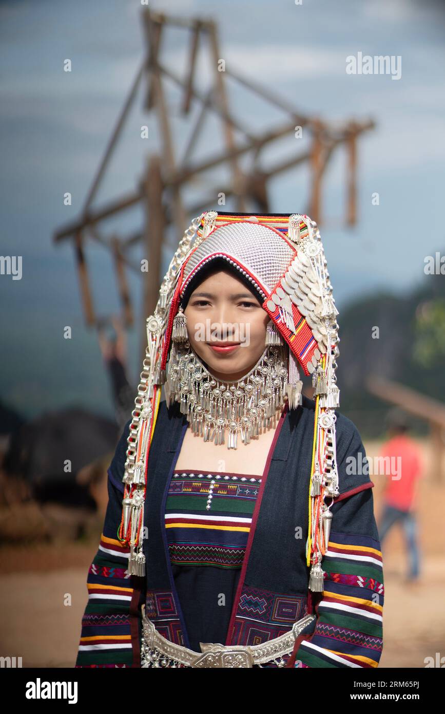Beautiful Akha hill tribe girl on Doi Mae Salong, Chiang Rai Stock ...
