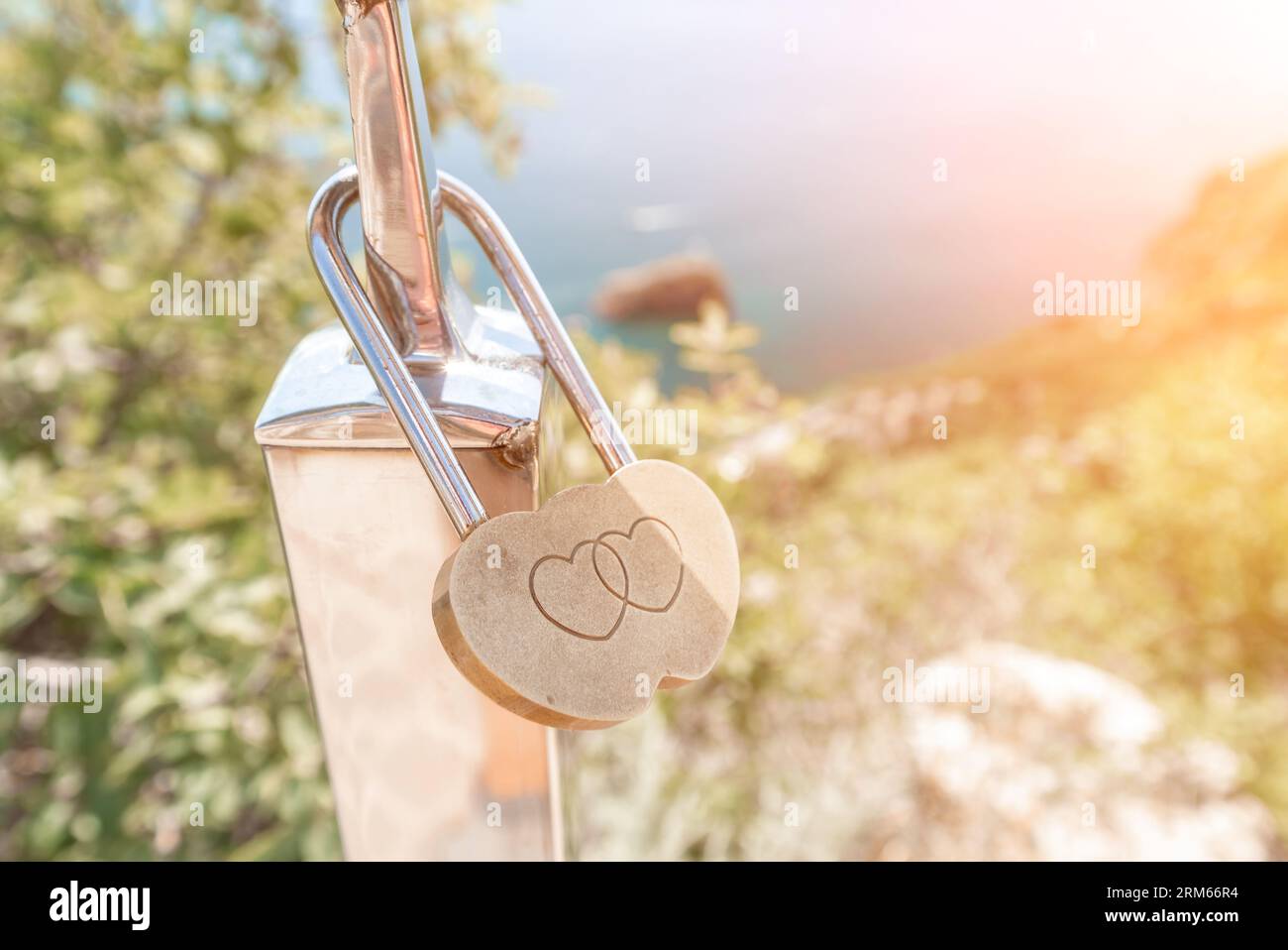 Wedding Heart Golden Lock on stainless iron fence. Valentine's day ...