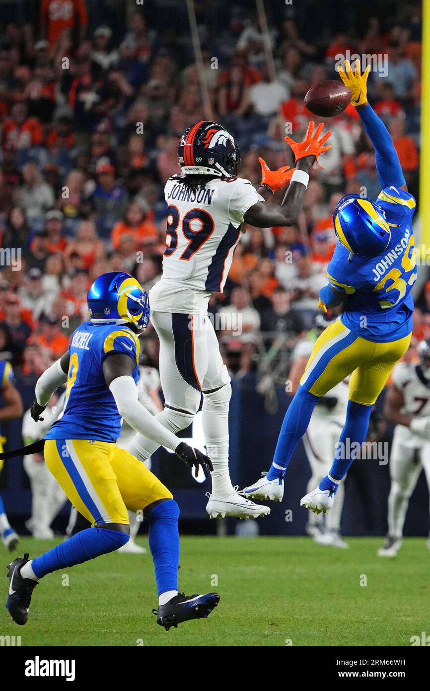 Denver Broncos wide receiver Brandon Johnson (89) catches the ball ...