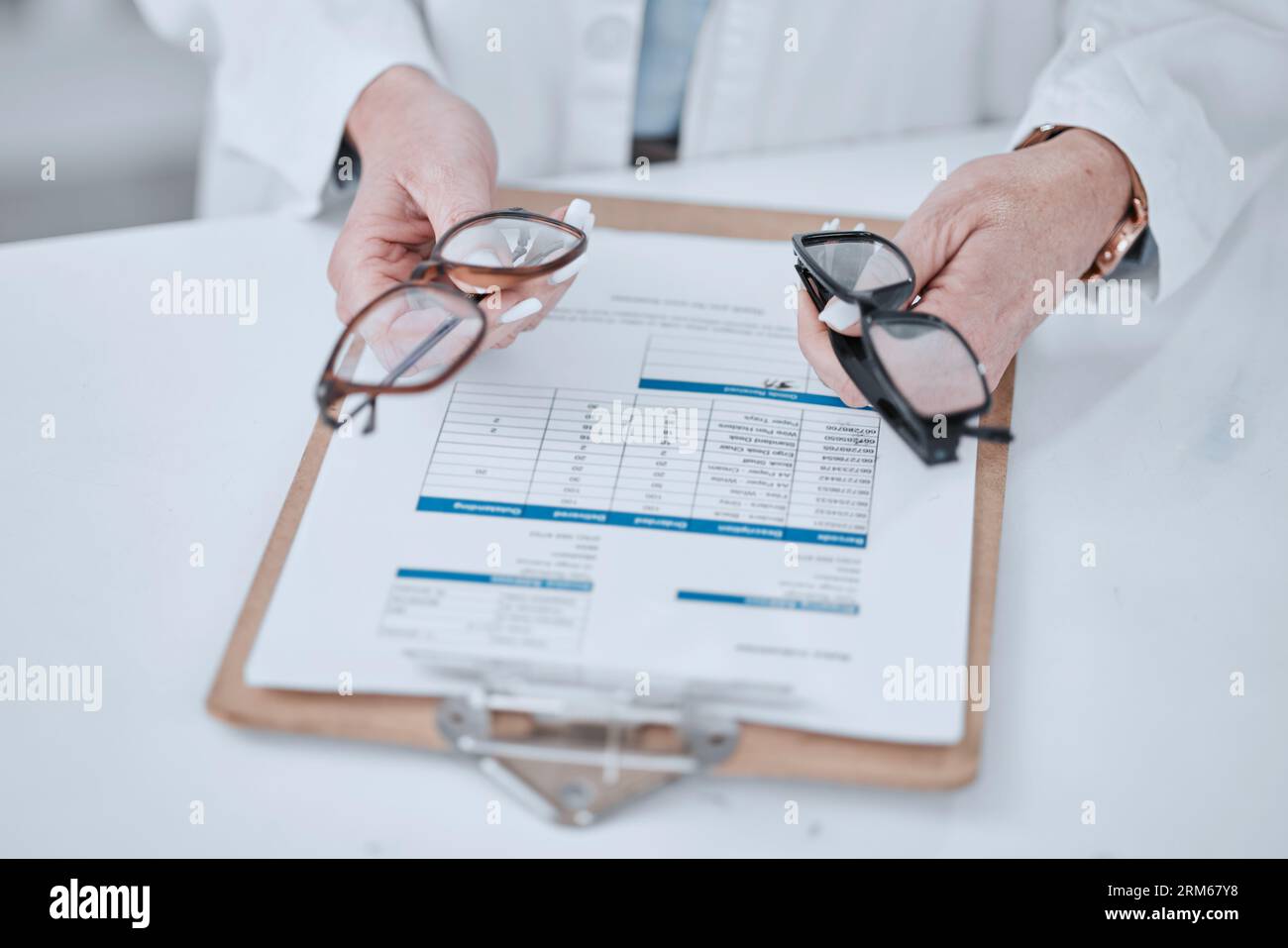 Clipboard, optometry and glasses for vision and eye care or wellness in ...