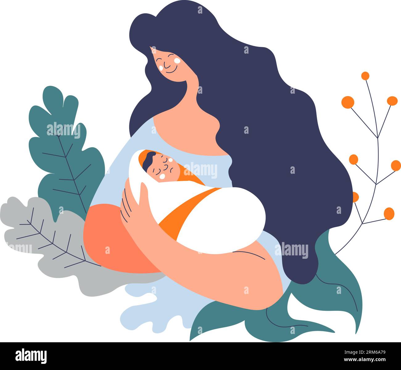 Mother cuddles newborn baby, holding on hands Stock Vector Image & Art ...